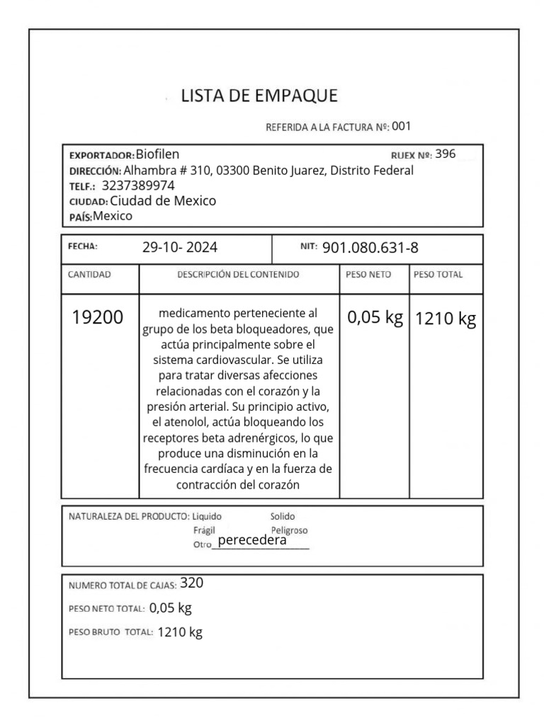 Lista de Empaque Importación | PDF