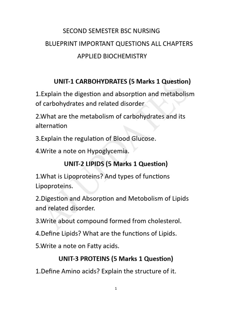BSc Nursing Biochemistry Key Questions | PDF | Metabolism | Vitamin