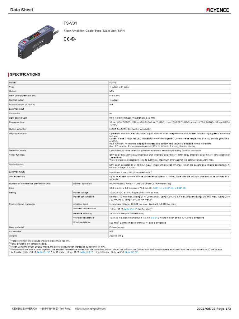FS-V31_Datasheet | PDF | Light Emitting Diode | Bipolar Junction Transistor