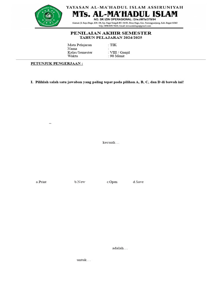 Penilaian Akhir Semester Tik | PDF