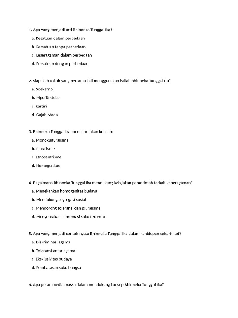 Soal Bhinneka Tunggal Ika | PDF