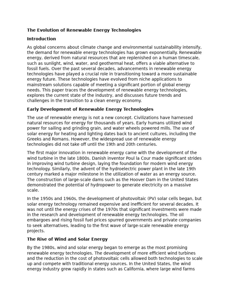 The Evolution of Renewable Energy Technologies | PDF | Renewable Energy ...