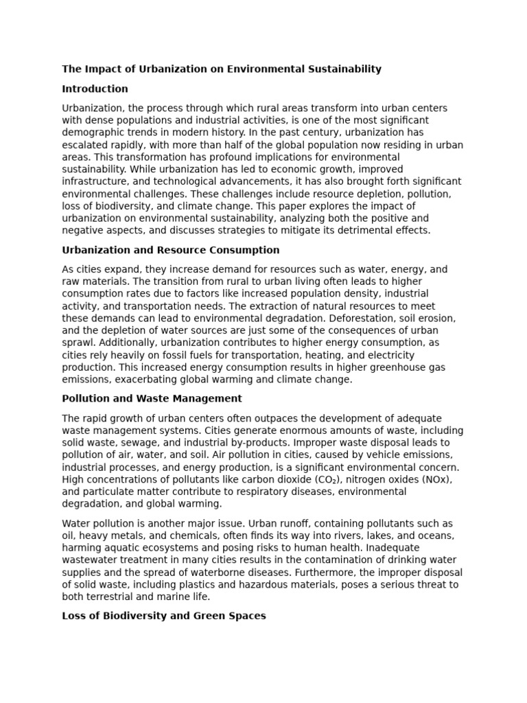 The Impact of Urbanization On Environmental Sustainability | PDF ...
