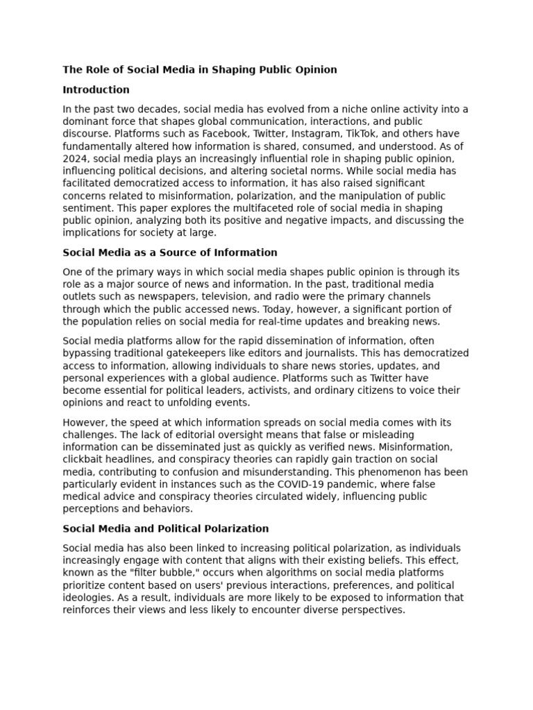 The Role of Social Media in Shaping Public Opinion | PDF | Social Media ...