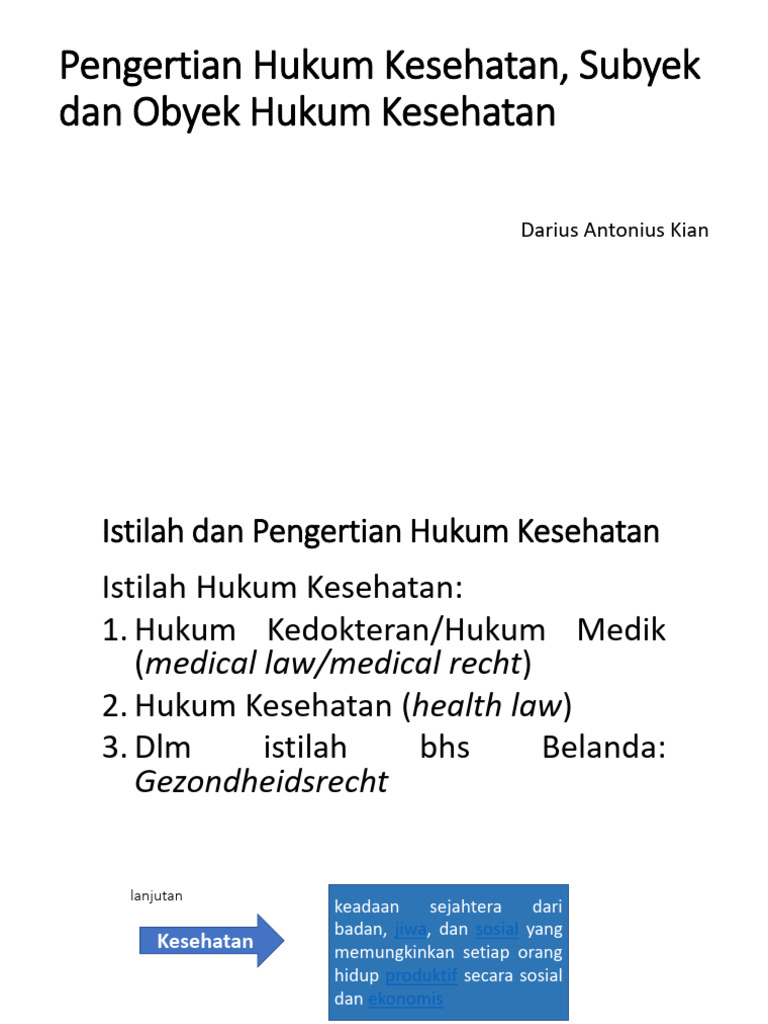 Pengertian, Subyek Dan Obyek Hukum Kesehatan | PDF