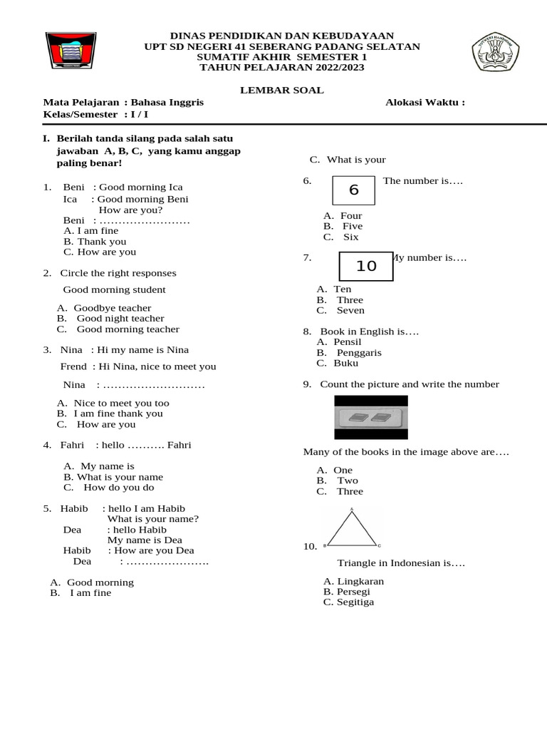 Soal SAS Bing Kls 1 | PDF