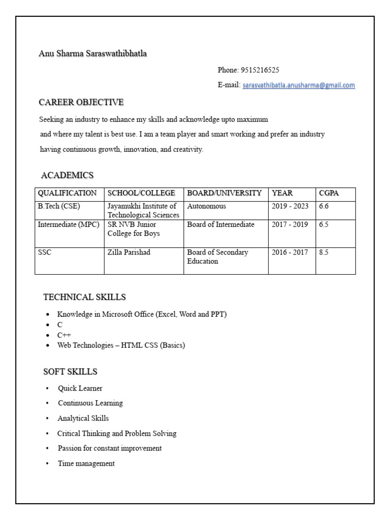 Updated Anu resume | PDF