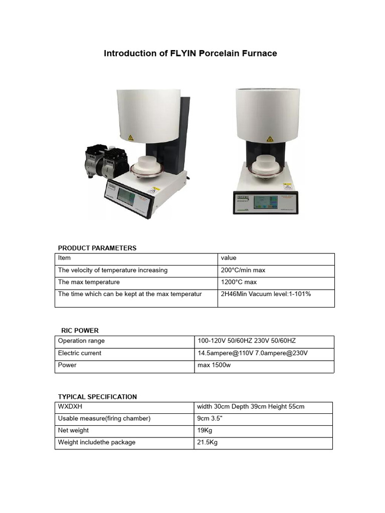 FLYIN Porcelain Furnace Specifications | PDF