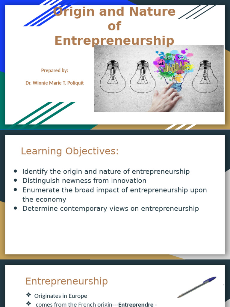 Chapter 1 Origin and Nature of Entrepreneurship | PDF ...