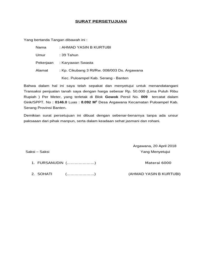 Surat Persetujuan Penjualan | PDF