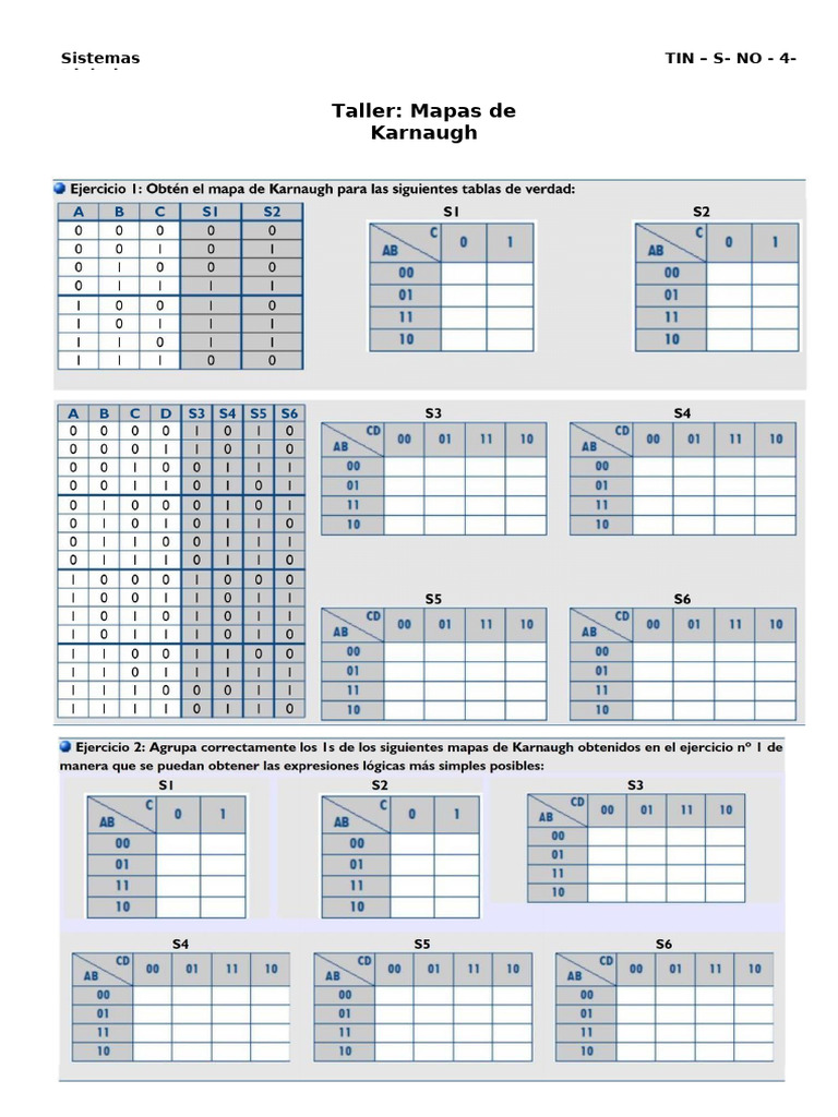 Taller - Mapas de Karnaugh 4-3 | PDF