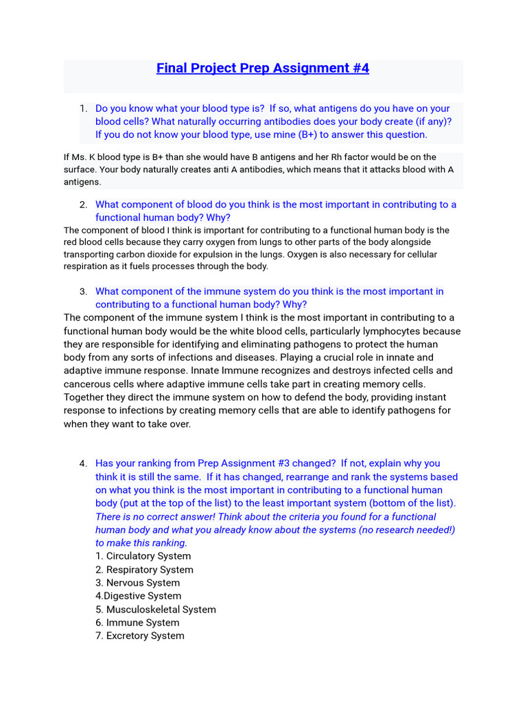 Final Project Prep Assignment #4 | PDF | Immune System | Adaptive Immune System