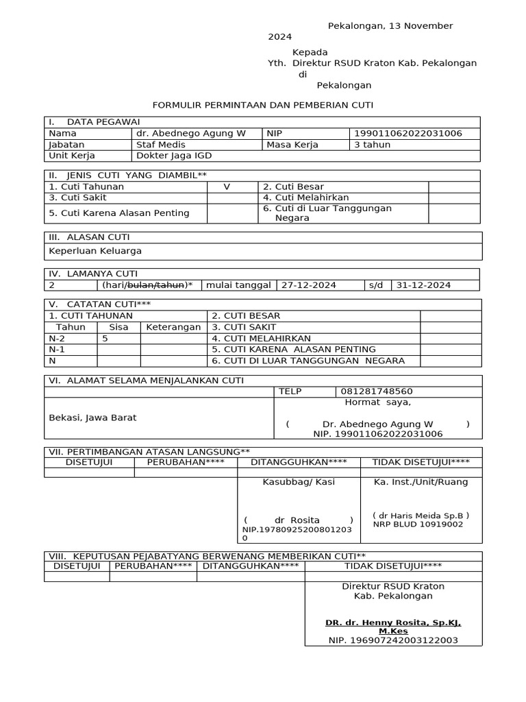 Blanko Cuti PNS Kosong aaw (1) | PDF
