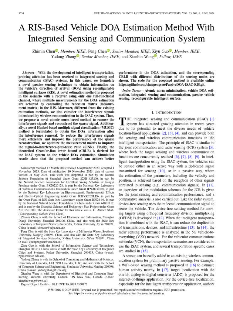 A RIS-Based Vehicle DOA Estimation Method With Integrated Sensing and ... A RIS-Based Vehicle DOA Estimation Method With Integrated Sensing and ...