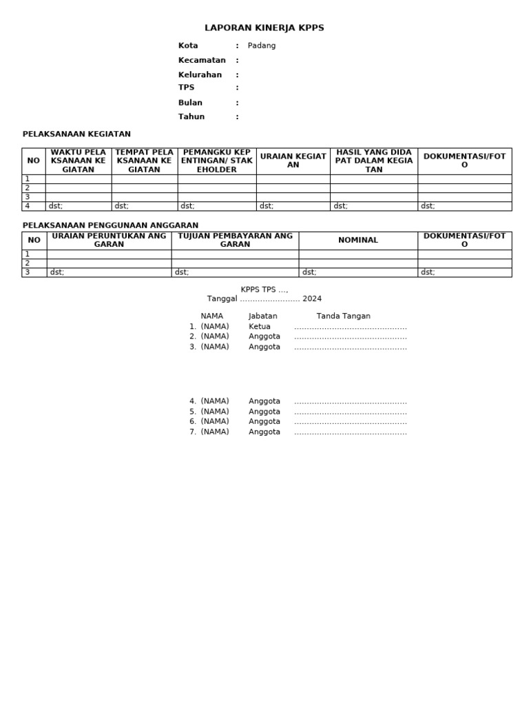 99 Laporan Kinerja KPPS | PDF