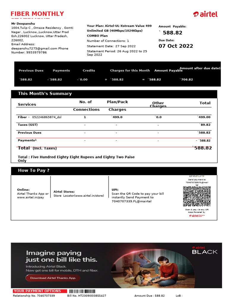September Bill | PDF | Cheque | Payments