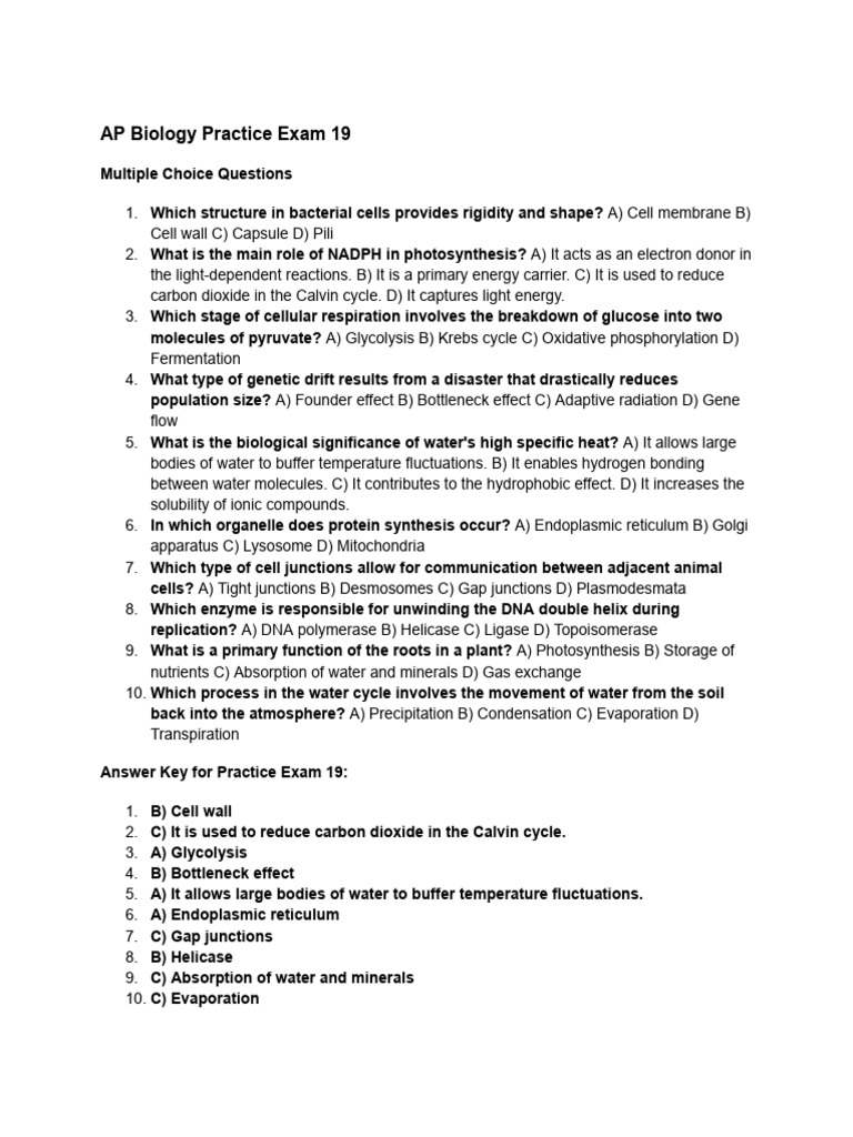 AP Biology Practice Exam 19 | PDF