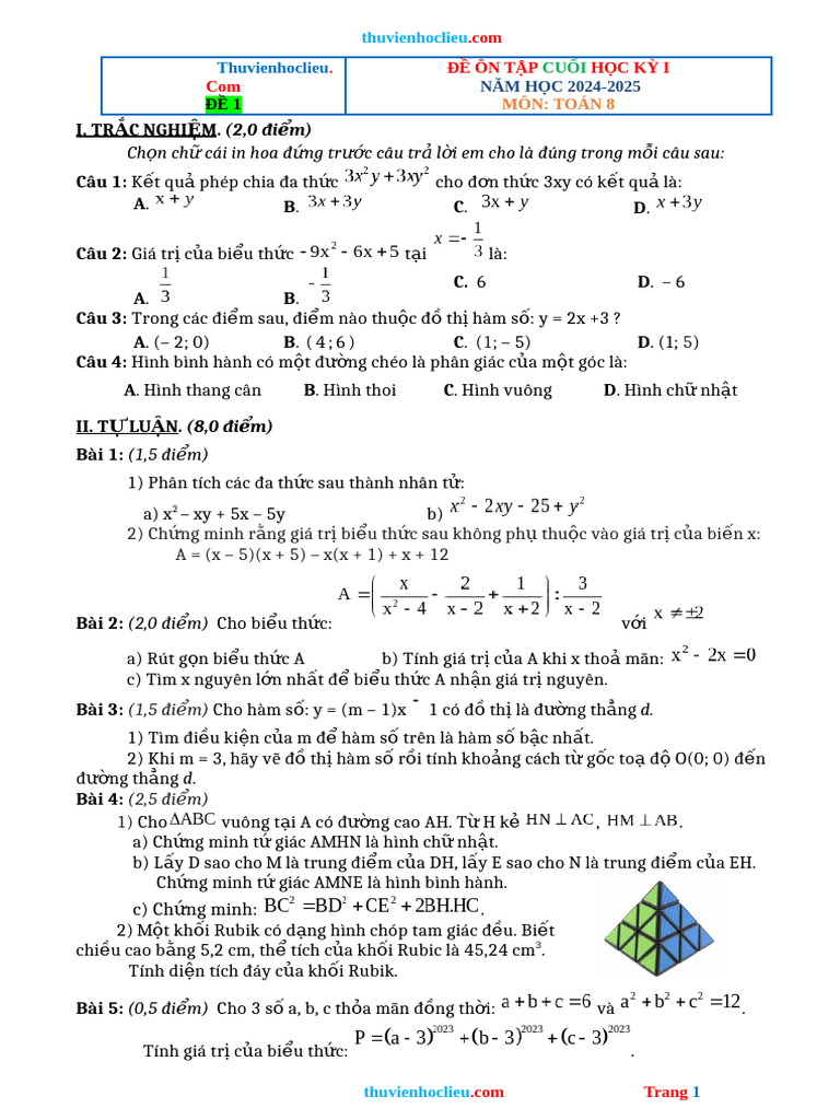 thuvienhoclieu.com-40-De-on-tap-cuoi-HK1-Toan-8-KNTT-nam-24-25 | PDF