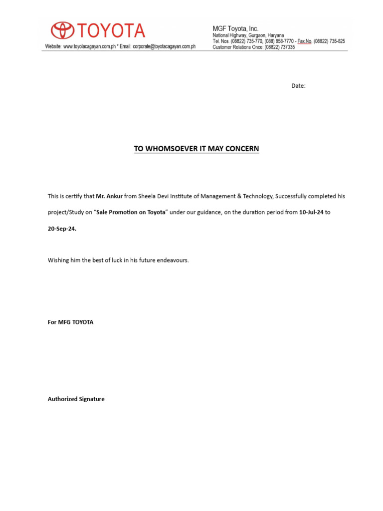 Toyota Letterhead | PDF