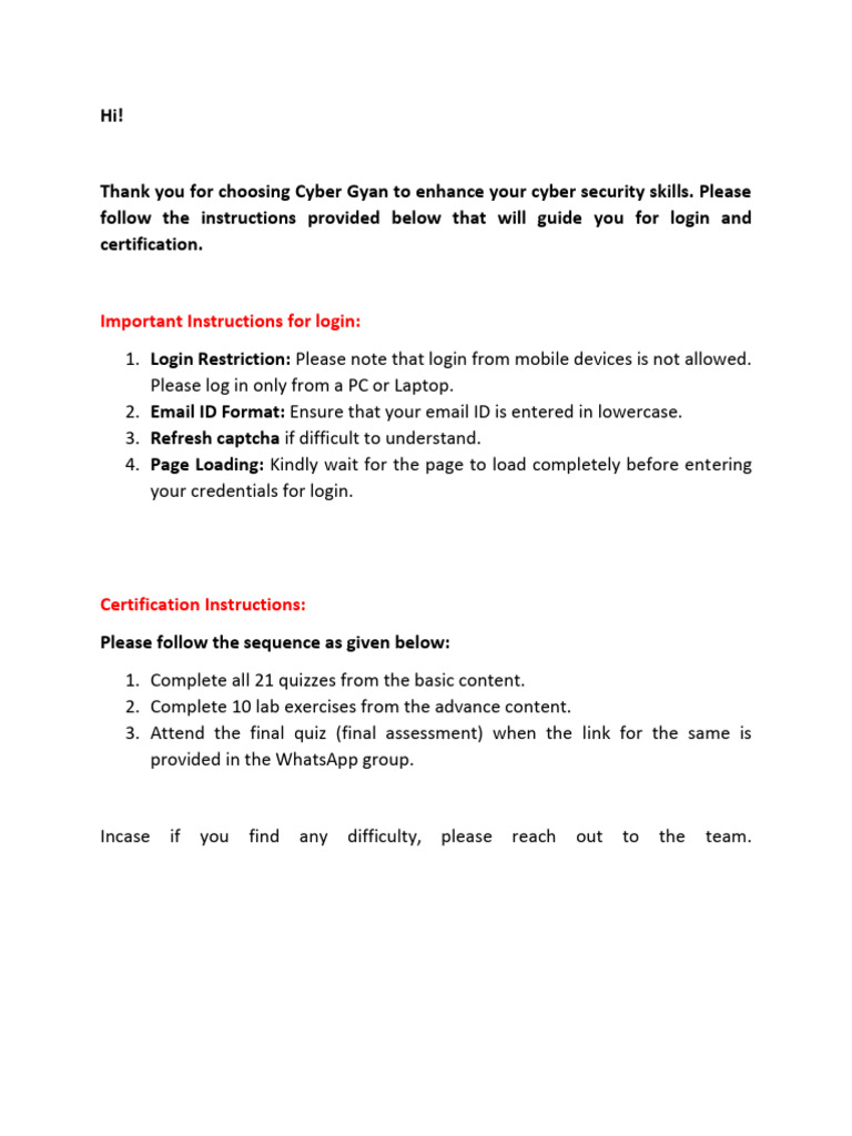 Instructions for Login & Certification | PDF