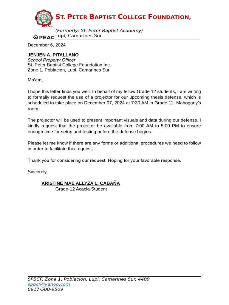 Projector Request Letter | PDF