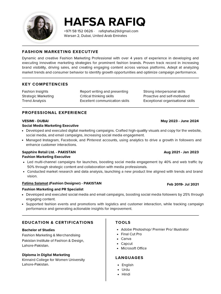 Hafsa Rafiq FASHION Resume. | PDF | Popular Culture & Media Studies | Social Media