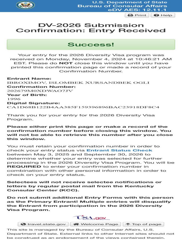 Electronic Diversity Visa Program | PDF