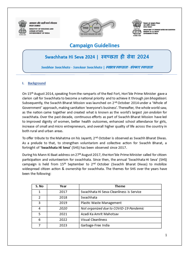 Swachhata Hi Seva 2024 Dates | PDF | Sanitation
