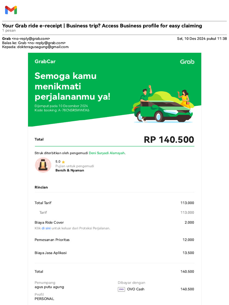 Gmail - Your Grab ride e-receipt _ Business trip_ Access Business ...