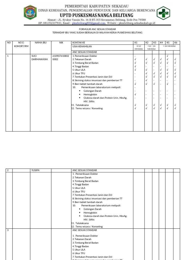 Formulir Anc Sesuai Standar (Asih & Yusipa) | PDF