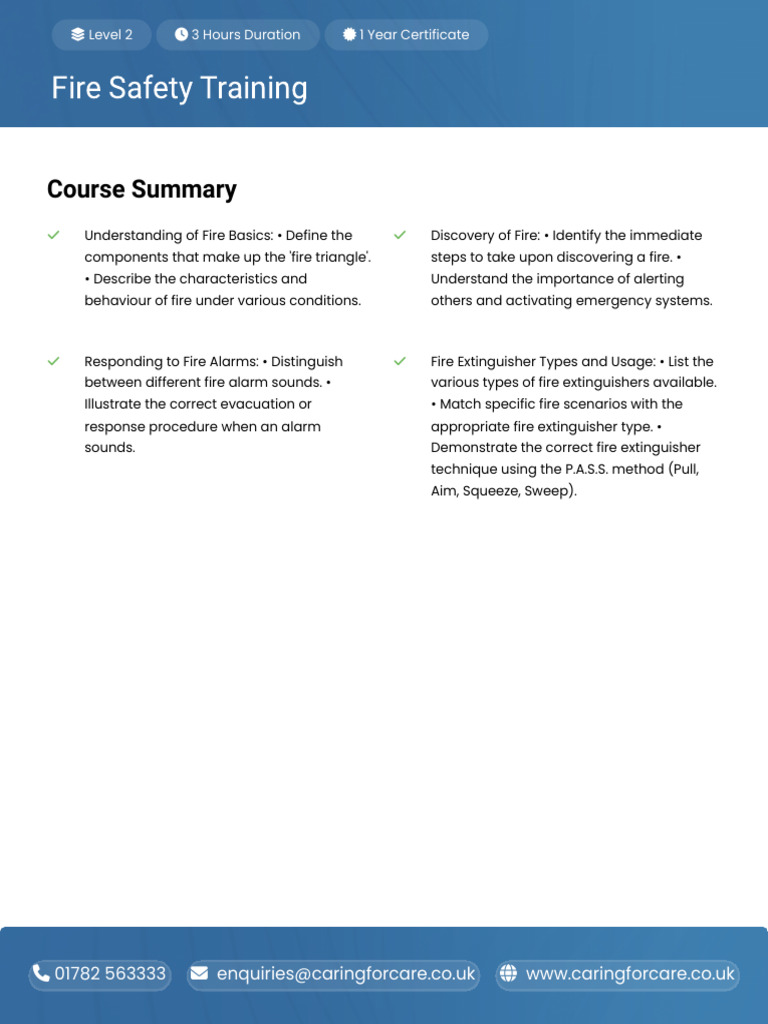 Fire Safety Training - Basic Training For Carers and Nurses | PDF