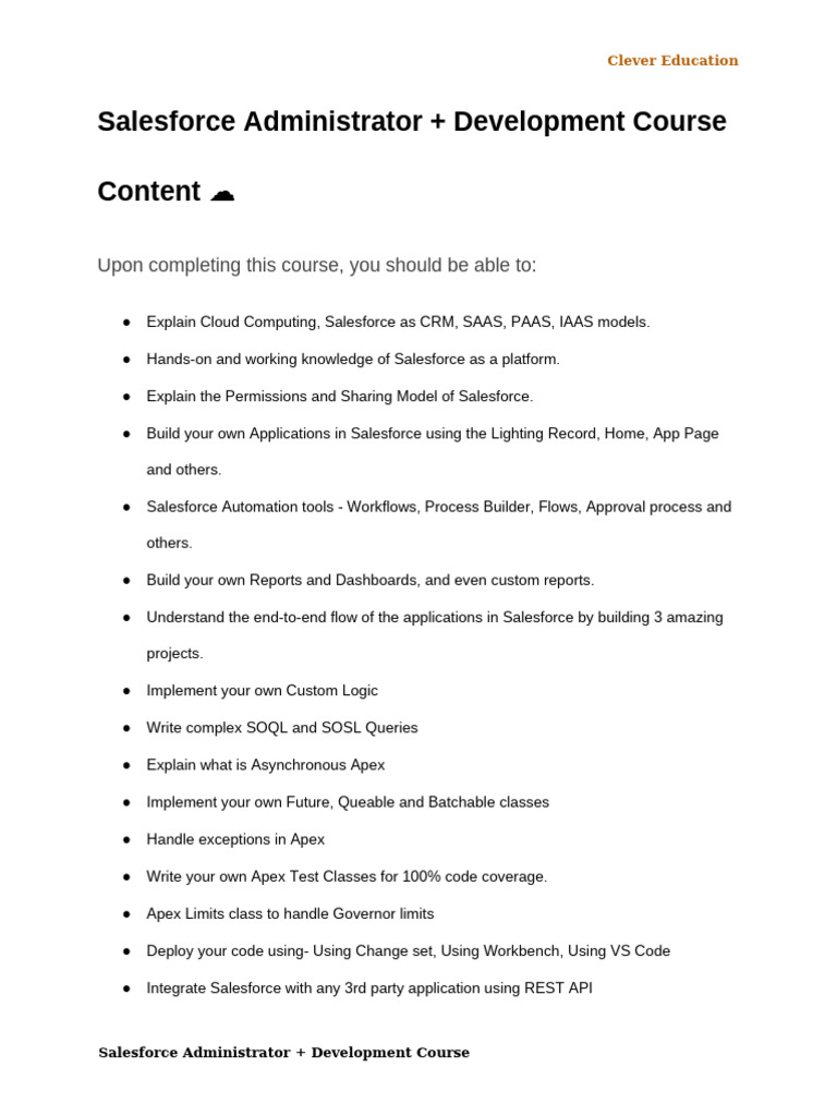 Salesforce Admin + Dev Course Content Updated | PDF | Software As A Service | Cloud Computing