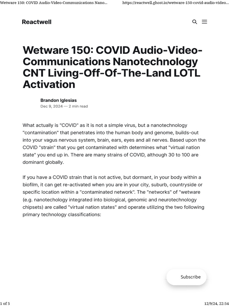Wetware 150 - COVID Audio-Video-Communications Nanotechnology CNT ...