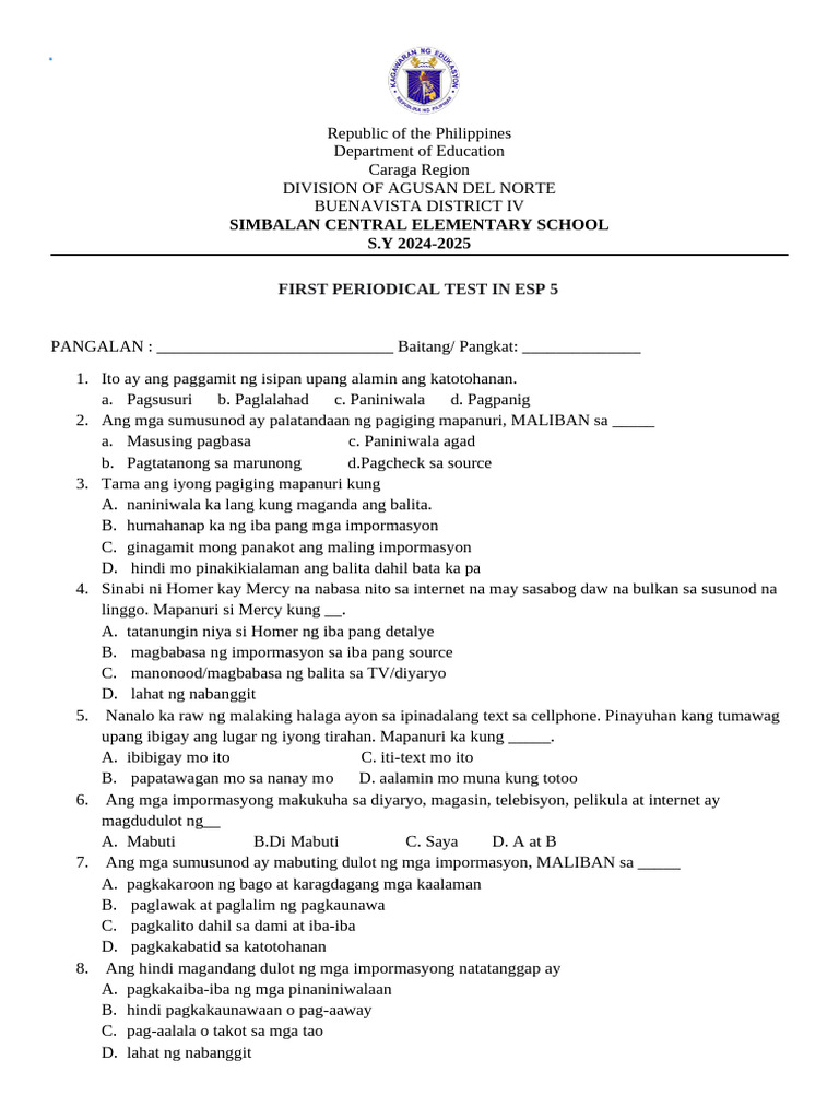 Esp-1st Periodical Test | PDF