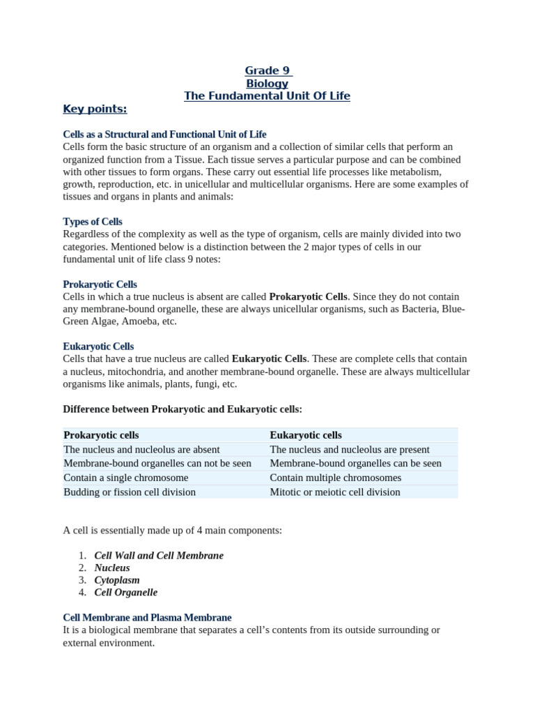 The Fundamental Unit of Life | PDF | Cell (Biology) | Cell Membrane