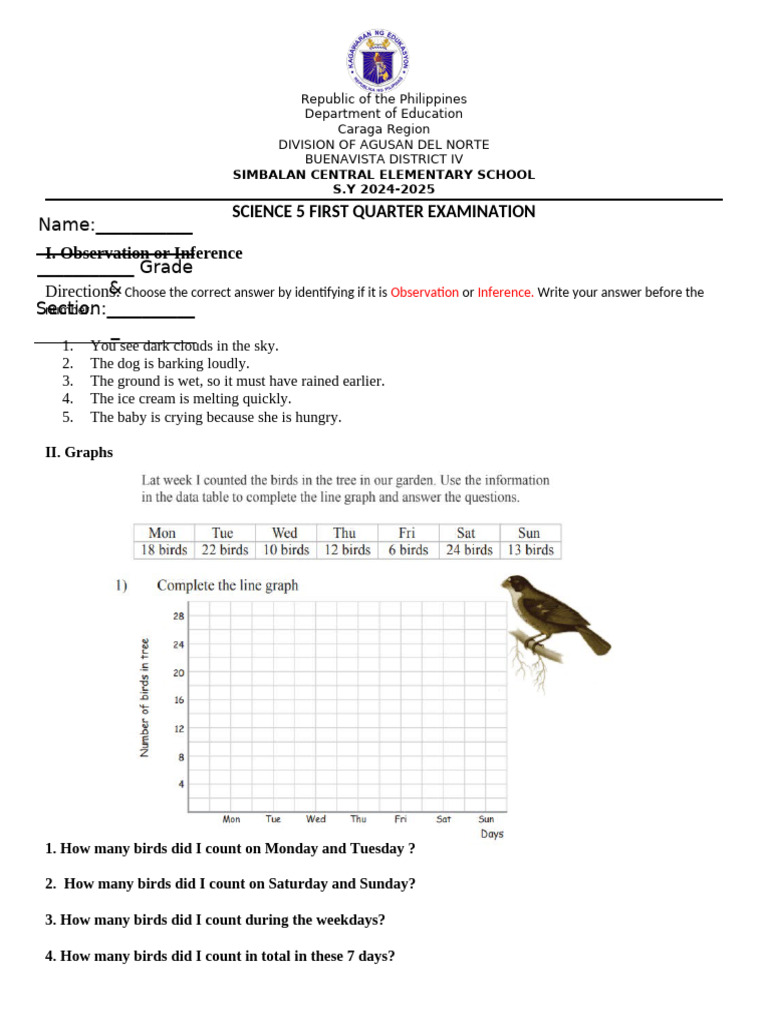 Science 5 First Quarter Exam Guide | PDF | Glasses | Physical Sciences