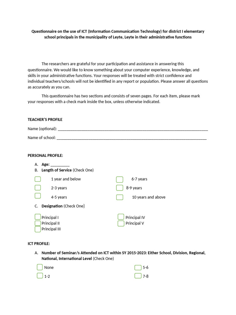 Questionnaire On The Use of ICT | PDF | Educational Technology | Cognition