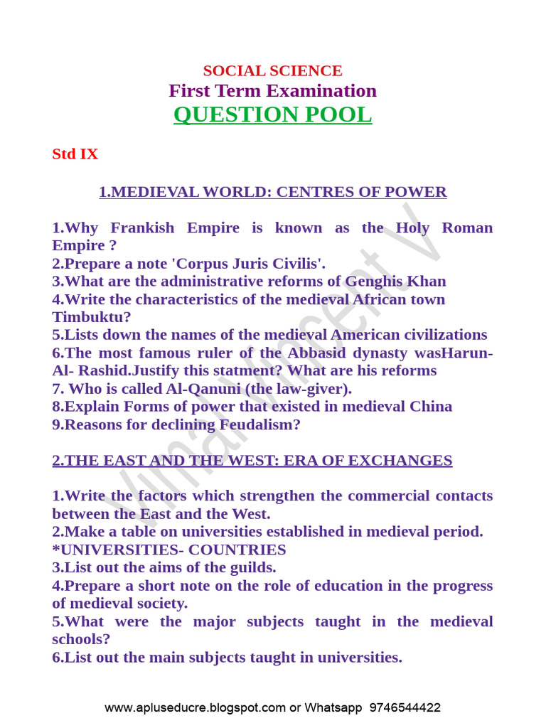 A+ Blog-std-9-Social Science - First Terminal Examination-2022-Questions Pool (Em) | PDF ...
