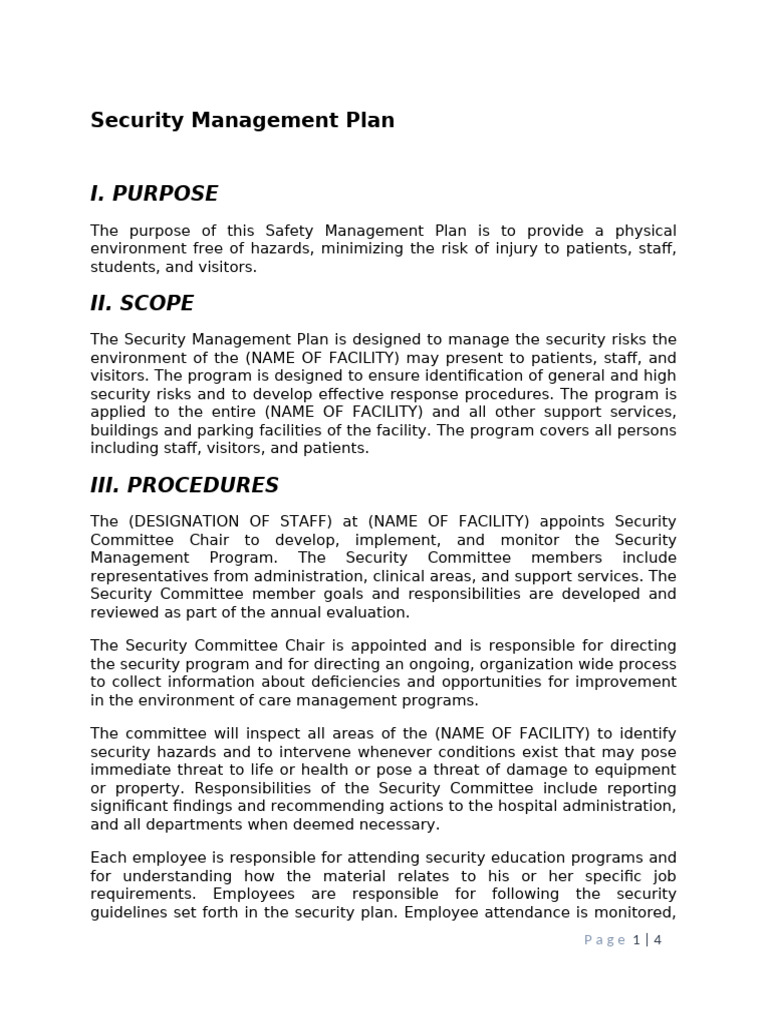 Security Management Plan | PDF | Risk | Patient