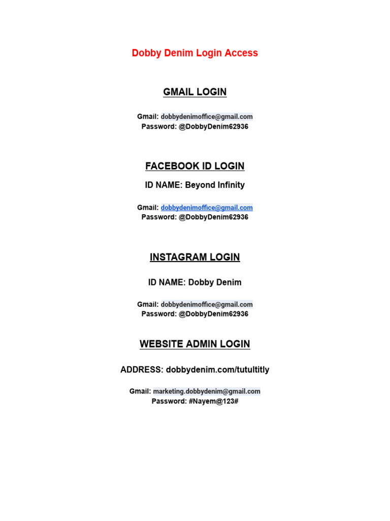 Dobby Denim Account Logins Guide | PDF