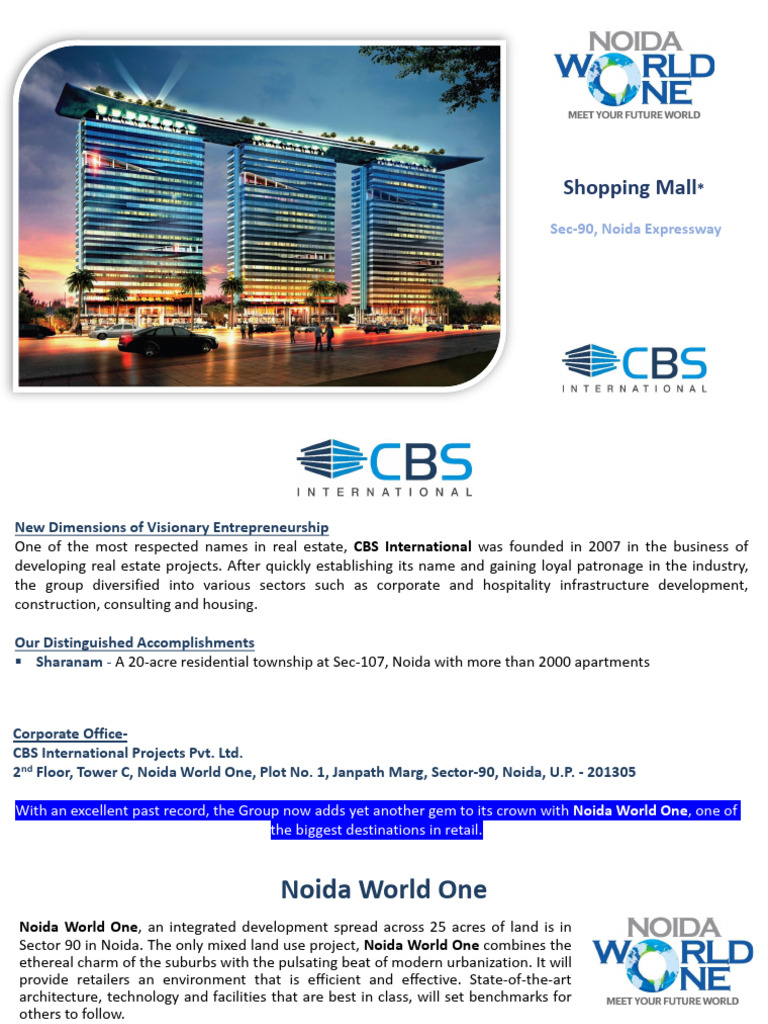 Noida World One CBS Retail Mall Presentation | PDF | Buildings And Structures