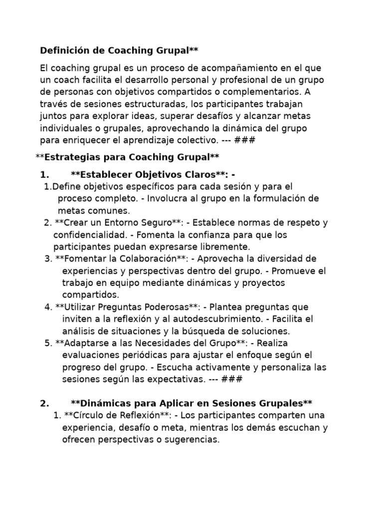 Estrategias de Coaching Grupal | PDF | Modificación de comportamiento ...