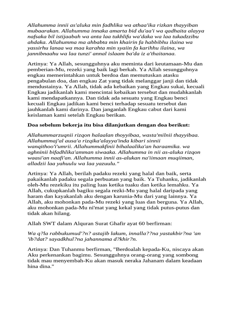 Doa Sebelum Bekerja | PDF