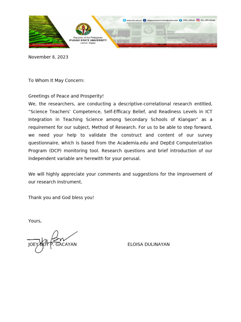 LETTER FOR VALIDATE | PDF | Educational Technology | Self Efficacy