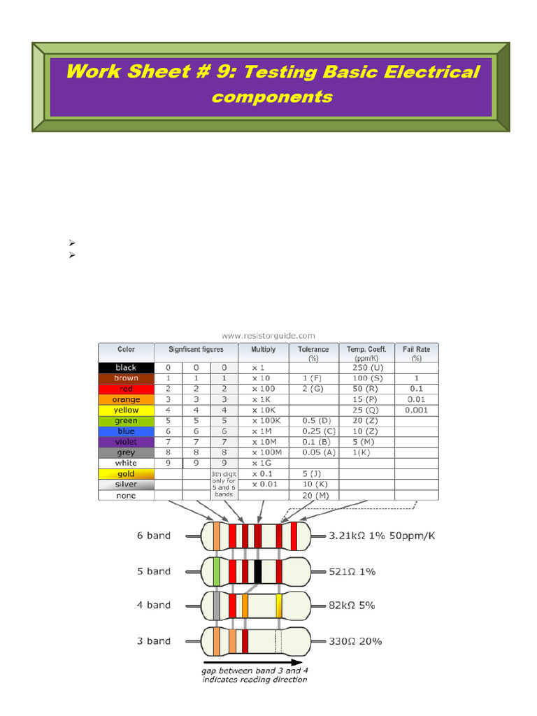 Work Sheet 9 Testing Basic Electrical Components | PDF | Capacitor ...