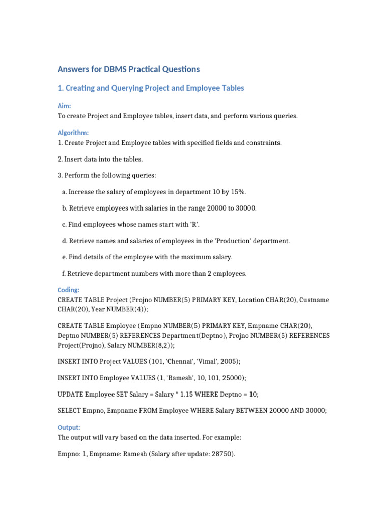 DBMS Practical Answers | PDF