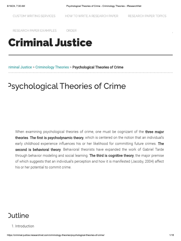 Psychological Theories of Crime - Criminology Theories - IResearchNet ...