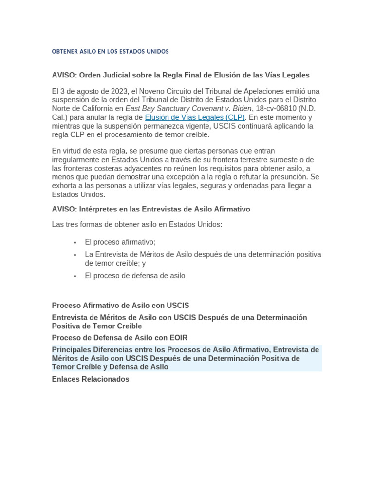 Guía sobre Asilo en EE. UU. 2023 | PDF