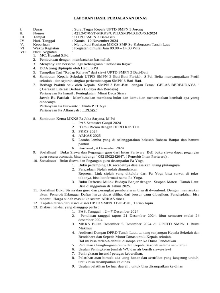 LAPORAN MKKS November 2024 'Mus | PDF