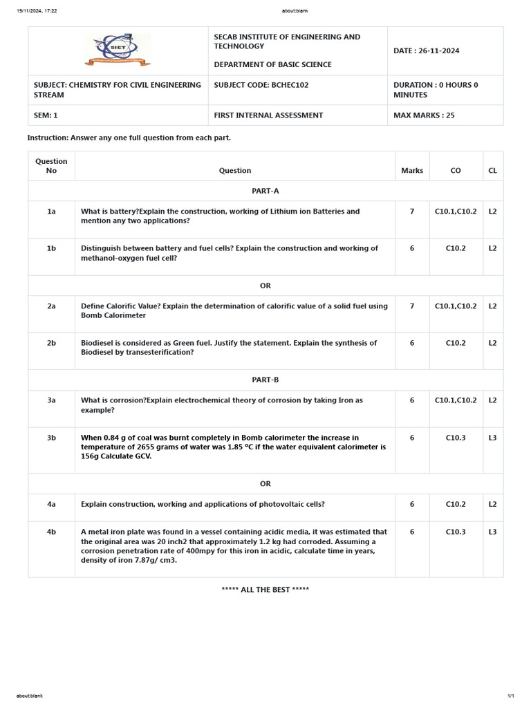 Civil Question Paper | PDF | Corrosion | Electrochemistry